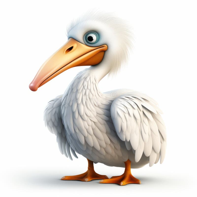 Cute Fluffy Pelican: Animated 3d Character on White Background Stock ...