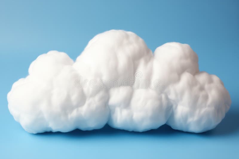 Cute Fluffy Pillow in Cloud Shape on Blue Background. Stock Photo ...