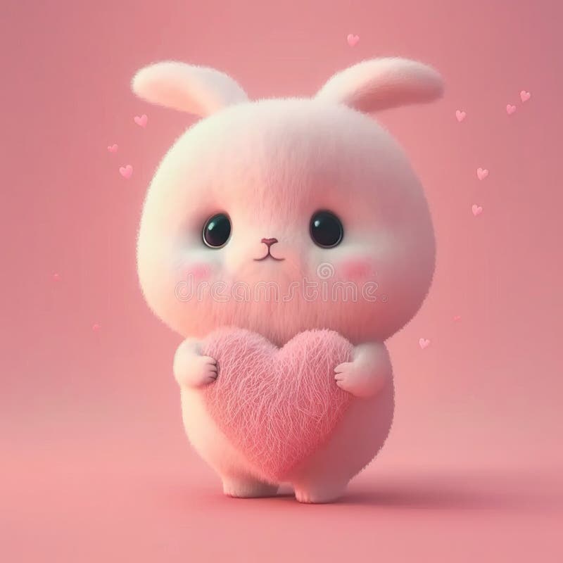 A Cute Fluffy Pink Bunny Holds a Heart in Its Paws, Ai Generated Stock ...