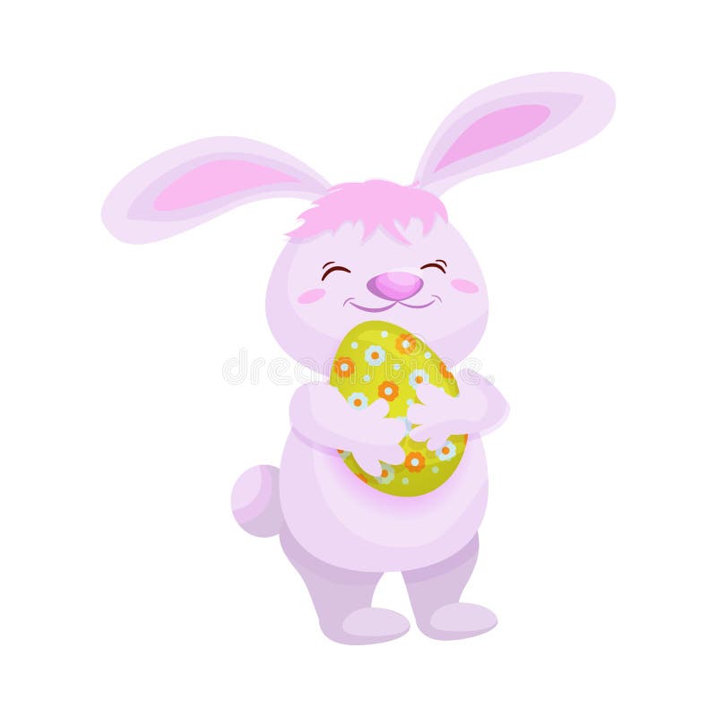 Cute Fluffy Pink Bunny with a Painted Easter Egg Stock Vector ...