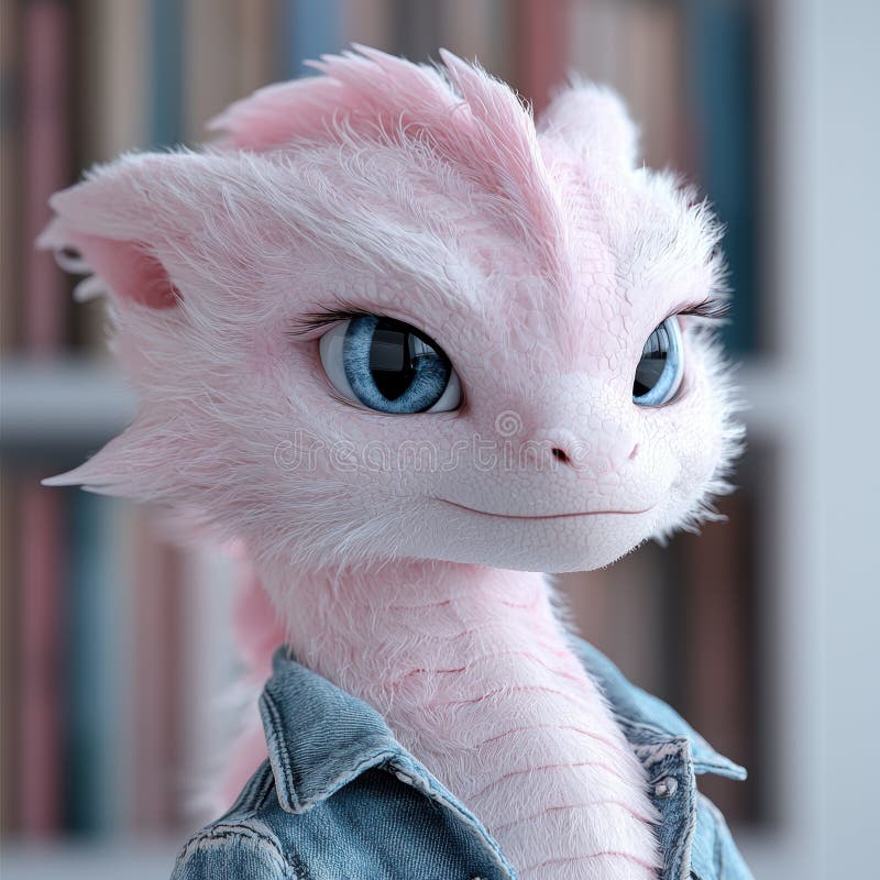 Cute and Fluffy Pink Monster with Big Blue Eyes Stock Illustration ...