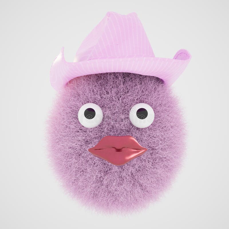 Cute Fluffy Purple Creature with Big Red Lips and Wearing a Hat. 3D ...