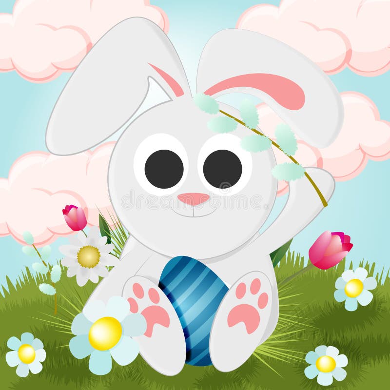 Cute Fluffy Rabbit Got an Egg for Easter Stock Vector - Illustration of ...