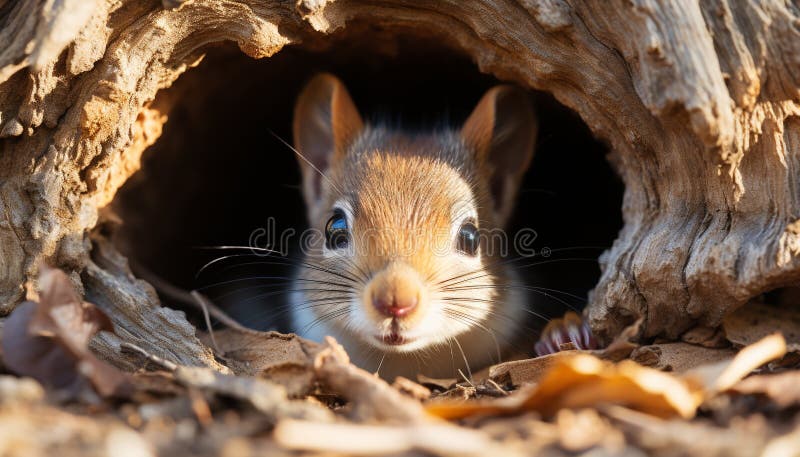 Cute Fluffy Rabbit Sitting on Branch, Looking Shy and Curious Generated ...