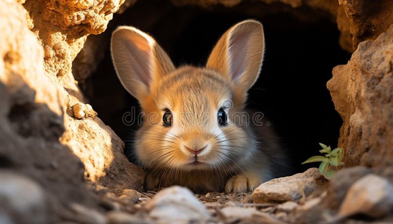 Cute Fluffy Rabbit Sitting in Grass, Young Animal Looking Alert ...