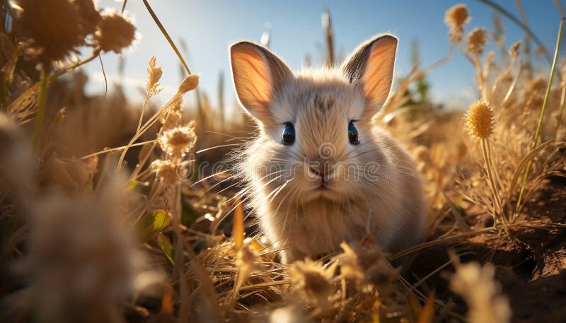Cute Fluffy Rabbit Sitting in Green Grass, Enjoying Nature Generated by ...