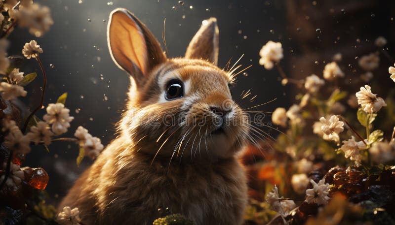 Cute Fluffy Rabbit Sitting in Green Meadow, Enjoying Nature Generated ...