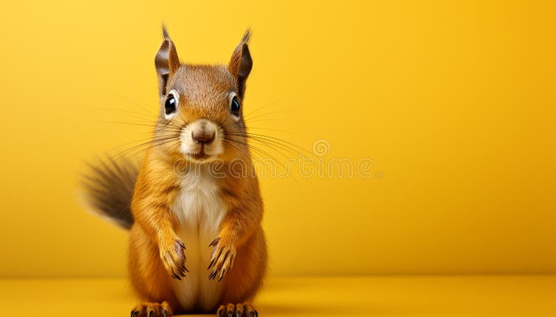 Cute Fluffy Rabbit Sitting, Looking at Camera, on Yellow Generated by ...