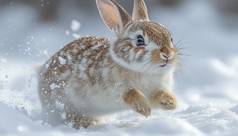 Cute Fluffy Rabbit Sitting in Snow, Looking Adorable Generated by AI ...