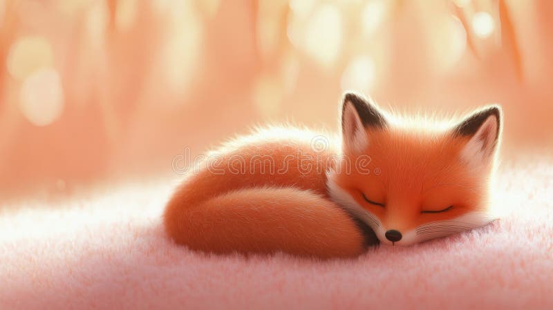 Cute Fluffy Red Fox Sleeping Peacefully on Pink Surface Stock ...