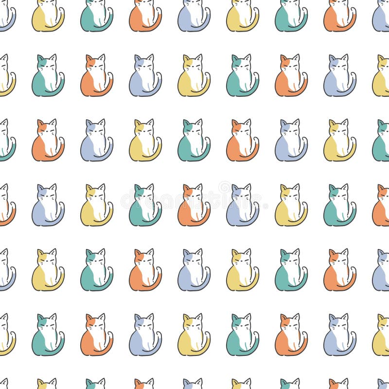 Cute Fluffy Relaxing Cat Vector Seamless Pattern Stock Vector ...