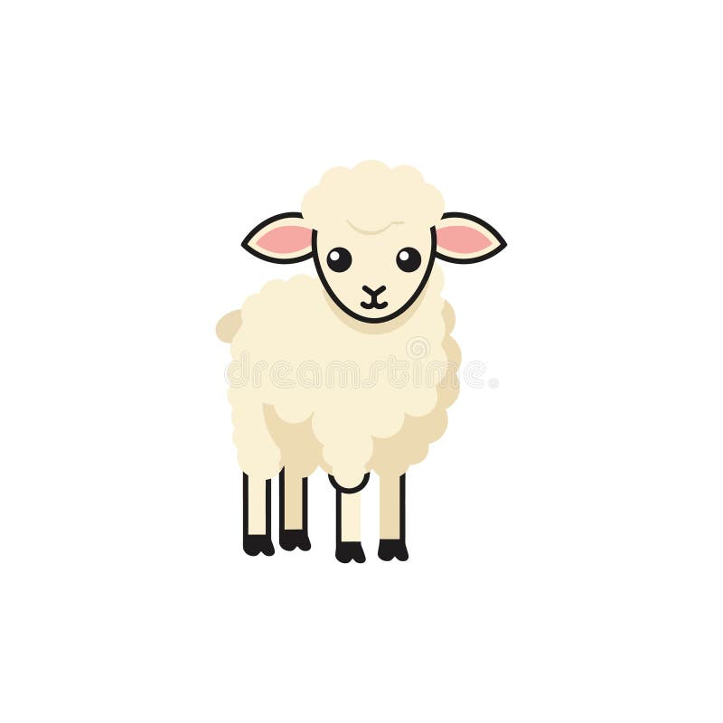 Cute Fluffy Sheep Standing Cheerfully in a Playful Flat Vector ...