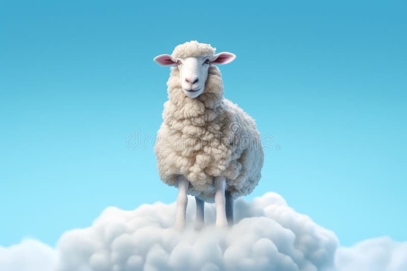 Cute Fluffy Sheep Standing on a White Soft Cloud.AI Generated Stock ...