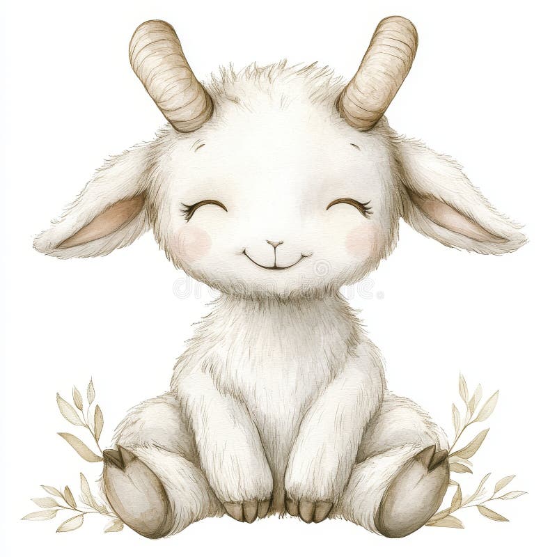 A Cute and Fluffy Watercolor Drawing of a Kid Sheep Doll Stock Image ...