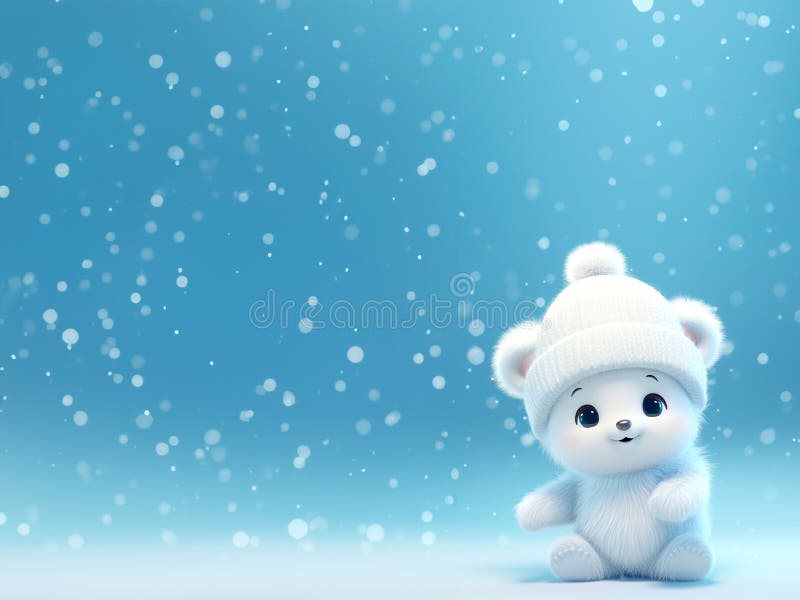 Fluffy White Baby Bear Sits on the White Snow-covered Ground. Snow is ...