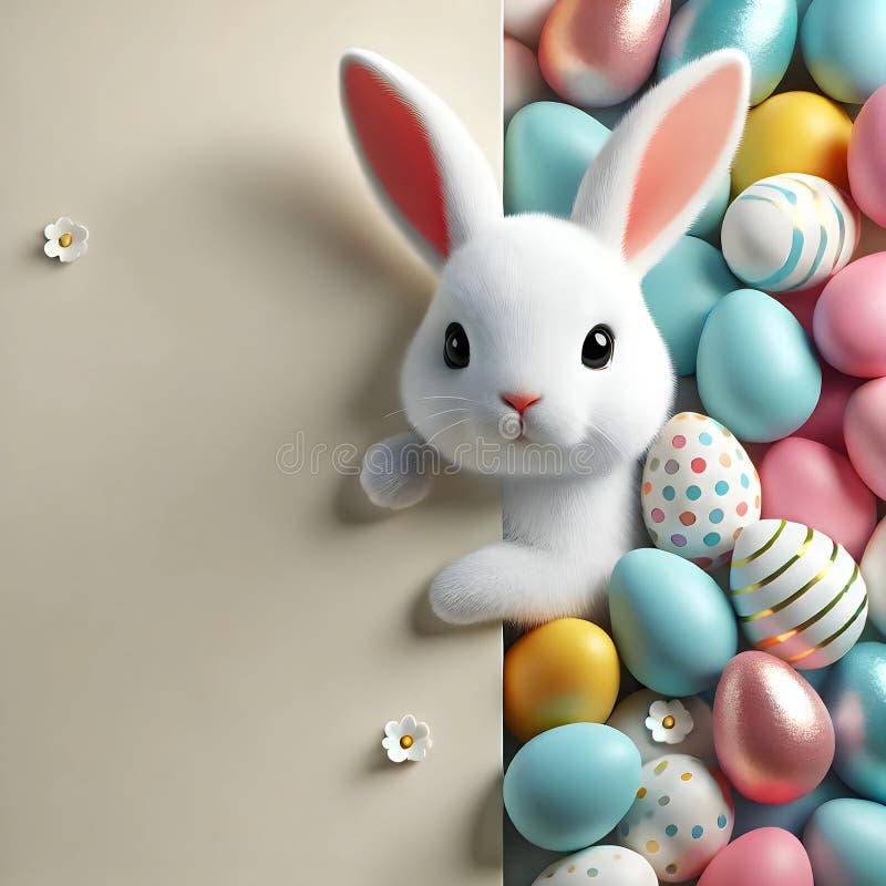 A Cute Bunny Peeking from Behind a Panel with Colorful Easter Eggs ...
