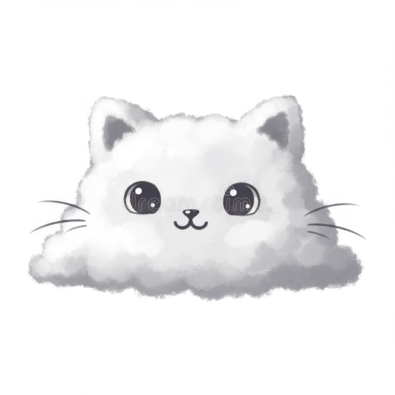 Cute Fluffy White Cat Cloud Cartoon Illustration Stock Illustration - Illustration of grey ...