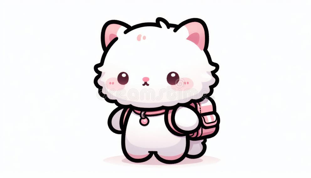 Cute Fluffy White Cat with Pink Backpack Stock Illustration ...