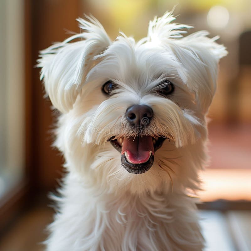 Cute Fluffy White Dog, Close-up Portrait Stock Image - Image of young ...