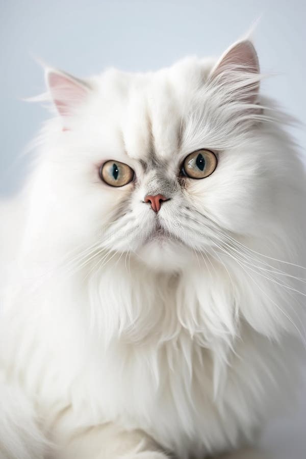 Cute Fluffy White Long-haired Persian Cat Looking Straight into the ...