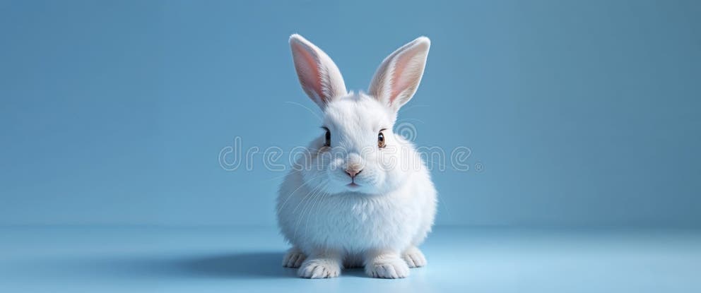 Cute Fluffy White Rabbit on a Blue Background Stock Photo - Image of ...