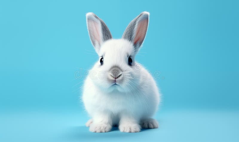 Cute Fluffy White Rabbit on a Blue Background. Stock Illustration ...
