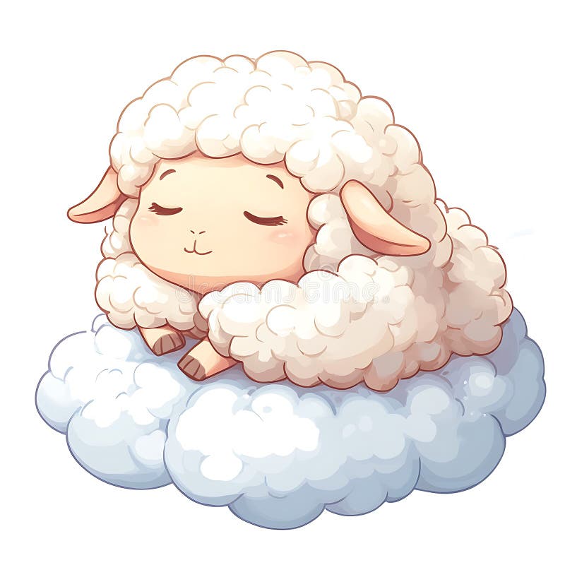 Cute Fluffy White Sheep Sleeping on a Pastel Cloud Stock Illustration ...