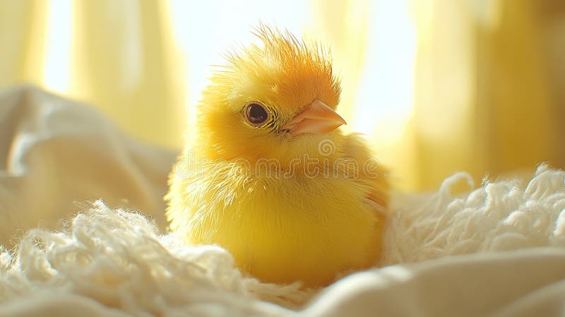 Cute Fluffy Yellow Chick Nestled in Soft White Fabric, Backlit by ...