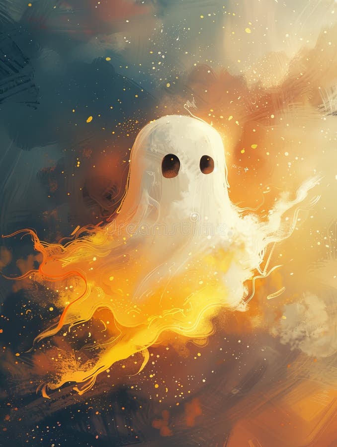 A Cute Flying Ghost. a Halloween Postcard Stock Image - Image of ...
