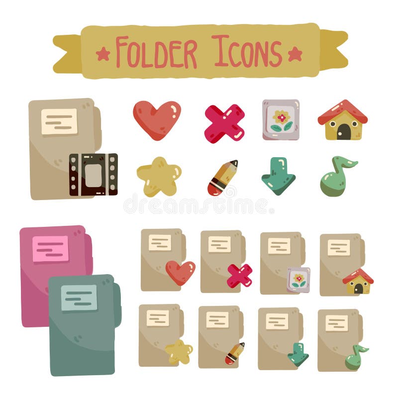 Cute Folder Icon Set for Desktop and Laptop Different Colors Stock ...