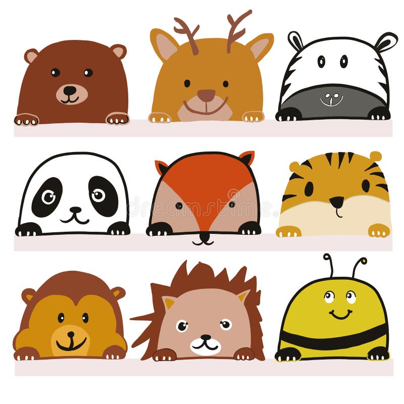 Cute Forest Animals Faces Illustrations Stock Vector - Illustration of ...