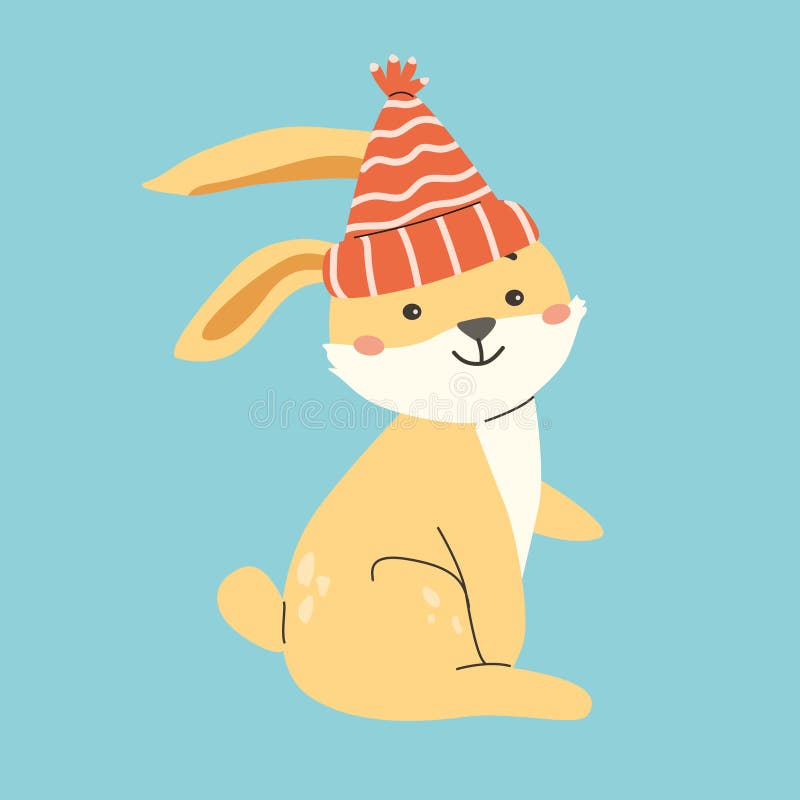 Cute Forest Animals with Rabbit in Winter Hat Illustration Stock Vector ...
