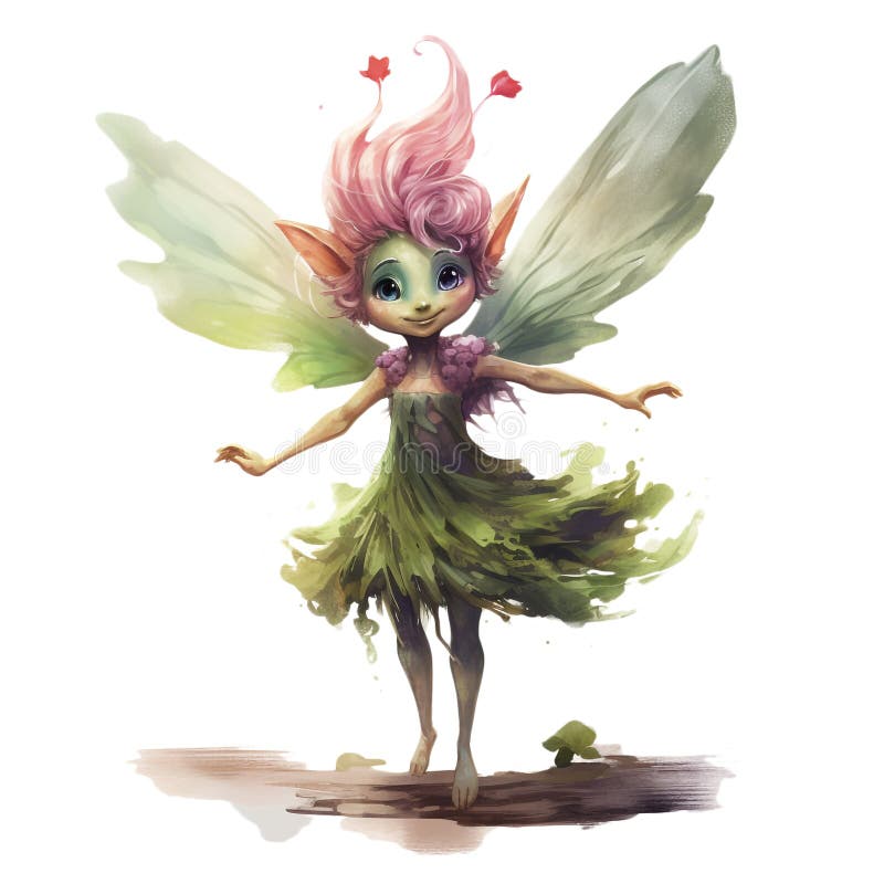 Cute Forest Fairy, Pixie Watercolor on Transparent Background Stock ...