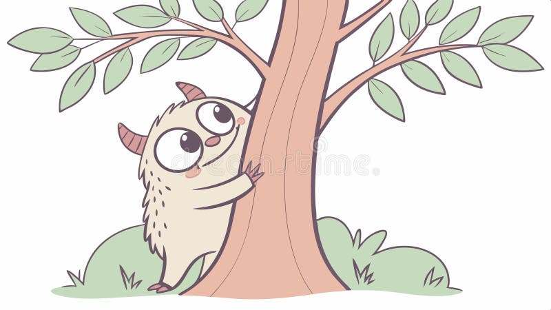 Cute Forest Monster beside a Tree Vector Illustration, Vector Design ...