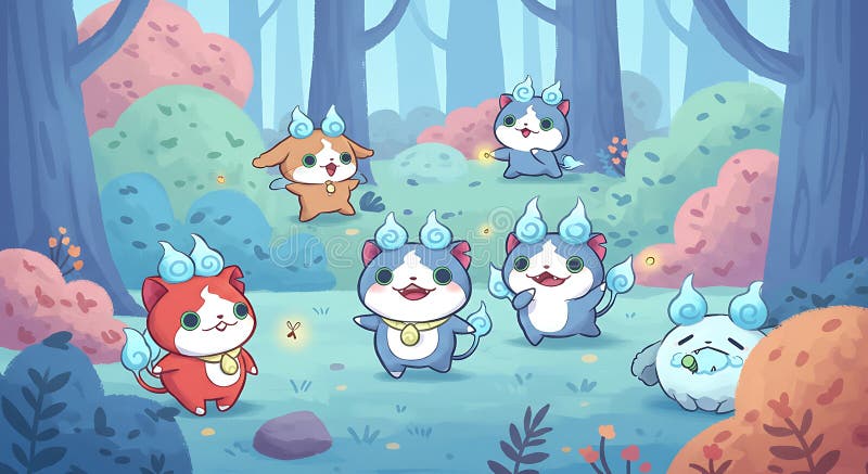 Cute Forest Spirits Cartoon Characters Stock Illustration ...