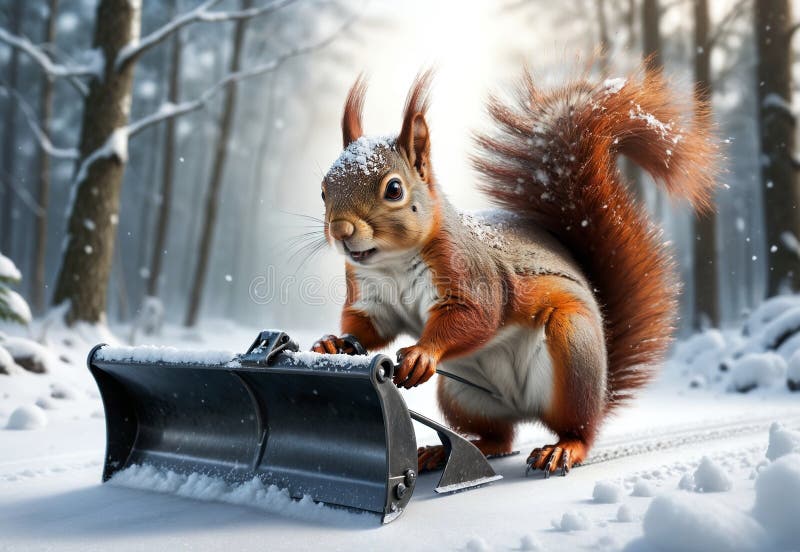Cute Forest Squirrel Cleaning Snow in His Forest Stock Image - Image of ...