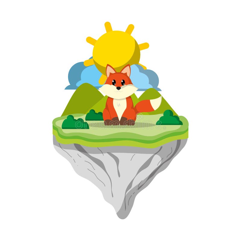 Cute Fox Animal in Float Island Stock Vector - Illustration of power ...