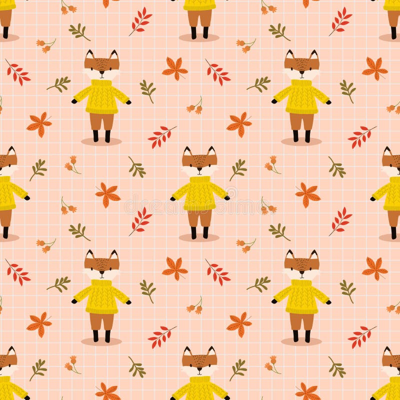 Cute Fox in Autumn Leaves Seamless Pattern Stock Vector - Illustration ...
