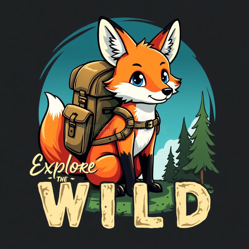 Cute Fox with Backpack Exploring the Wild Stock Illustration ...