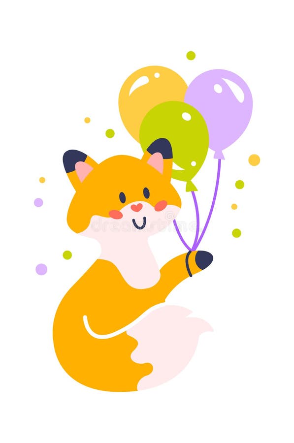 Cute Fox with Balloons Childish Design Stock Vector - Illustration of ...