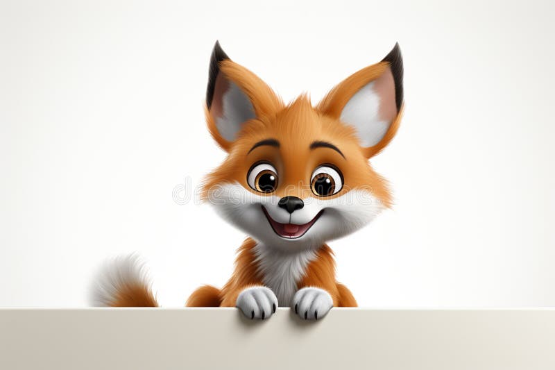 Cute Fox with Blank Banner, Isolated on White. 3D Illustration Stock ...