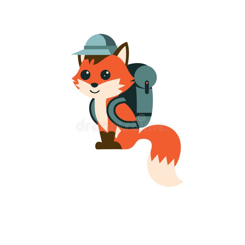 Cute Fox Camper with Backpack and Cap Vector Illustration for Adventure ...