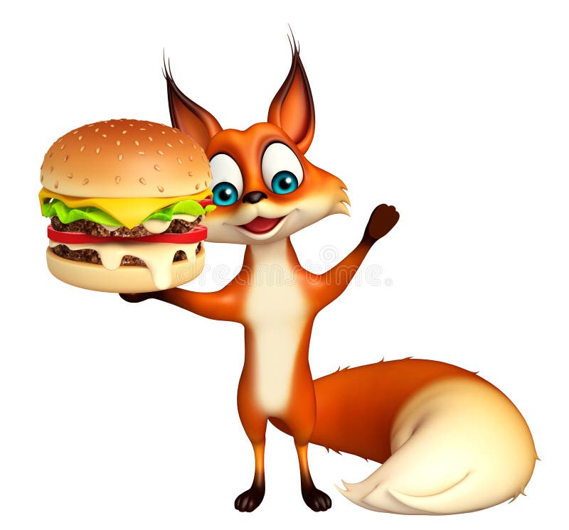 Cute Fox Cartoon Character with Burger Stock Illustration ...