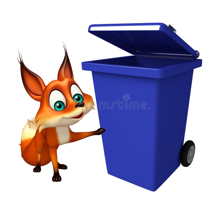 Cute Fox Cartoon Character with Dustbin Stock Illustration ...