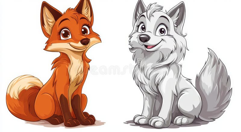 Cute Fox Cartoon Character Offered in Color and Outline Editions Stock ...