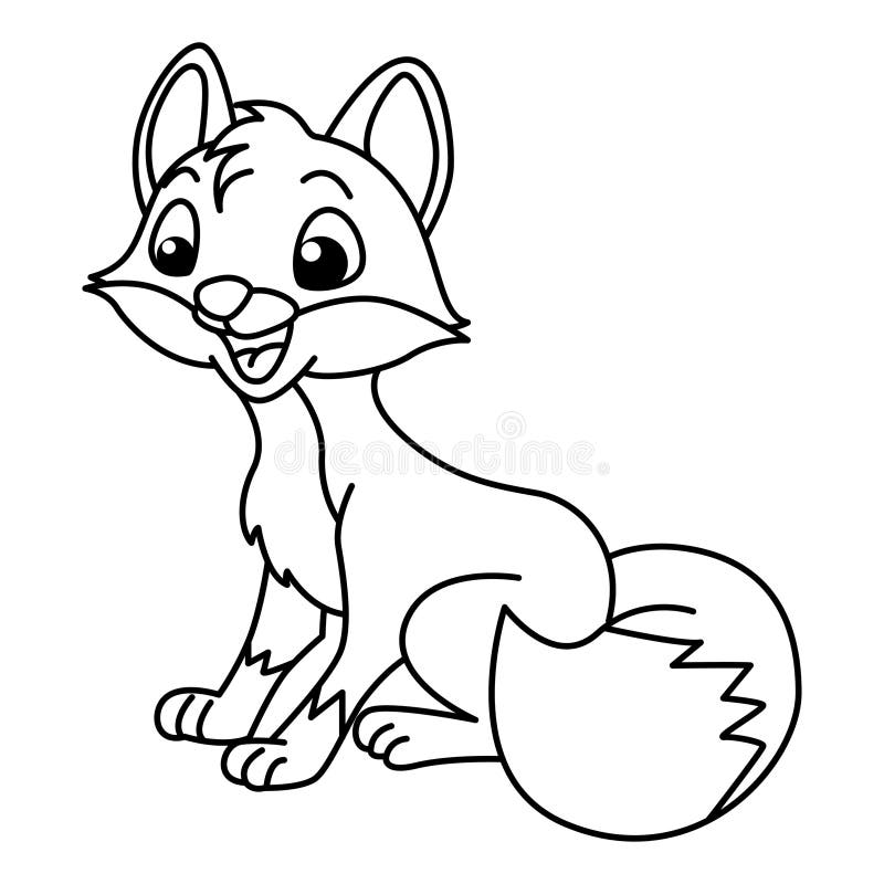 Cute Fox Cartoon Characters Vector Illustration. for Kids Coloring Book ...