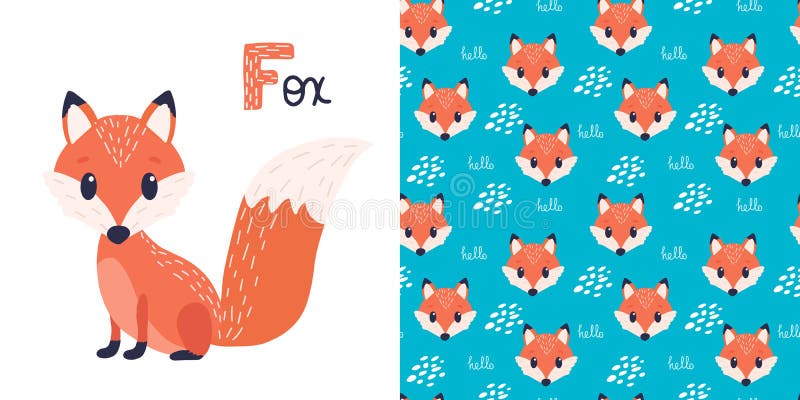 Cute Fox. Cartoon Style. Childish Seamless Pattern with Cartoon Fox ...