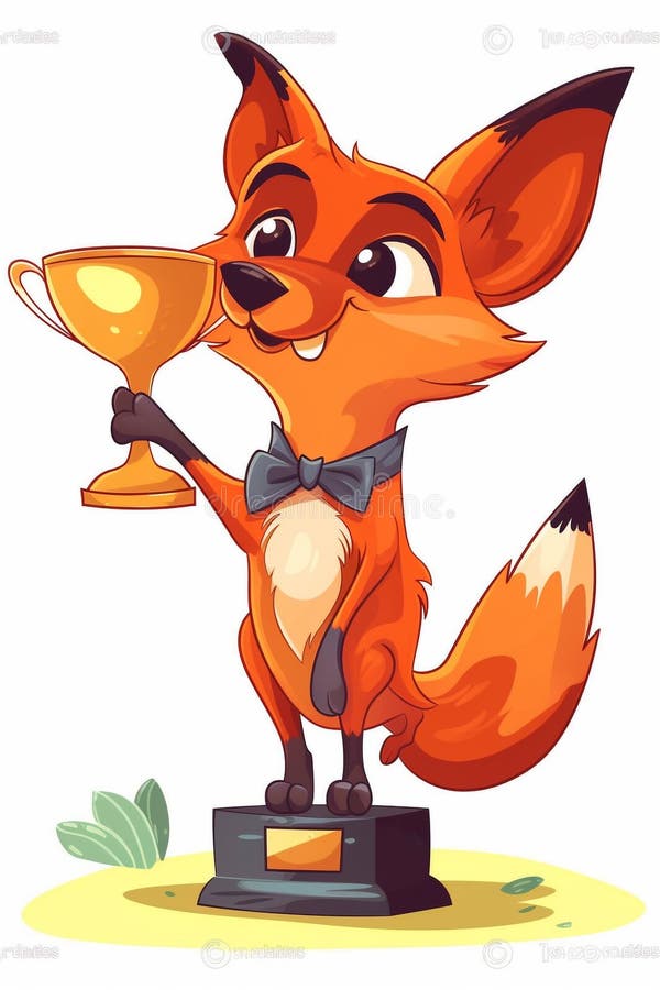 Cute Fox with Champion Cup. AI Generated Stock Illustration ...