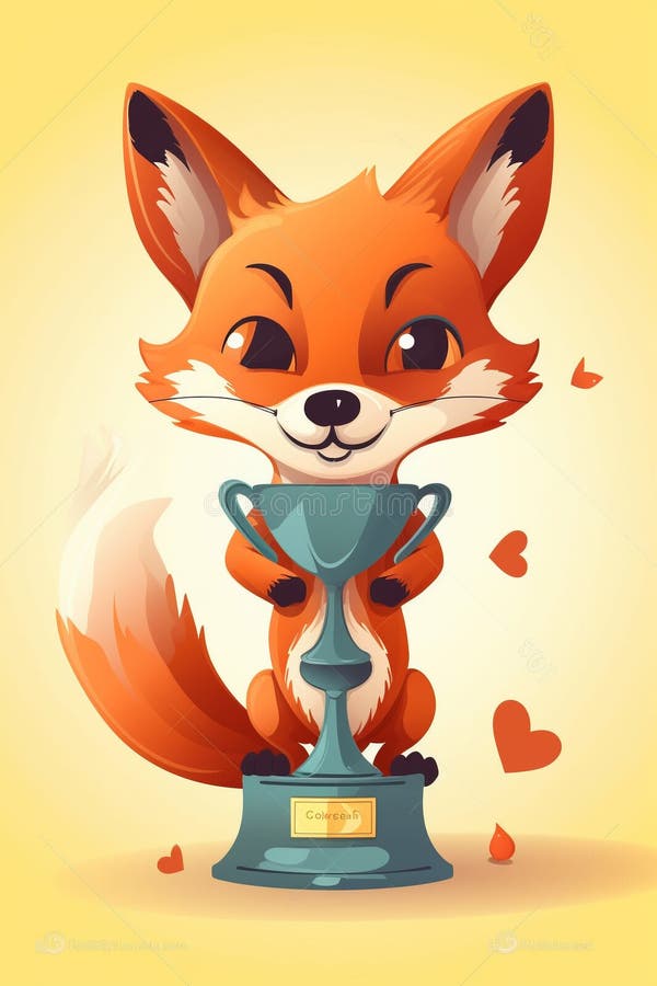 Cute Fox with Champion Cup. AI Generated Stock Illustration ...