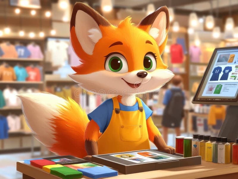 Cute Fox Character in Apron Working in Craft Store - Adorable ...